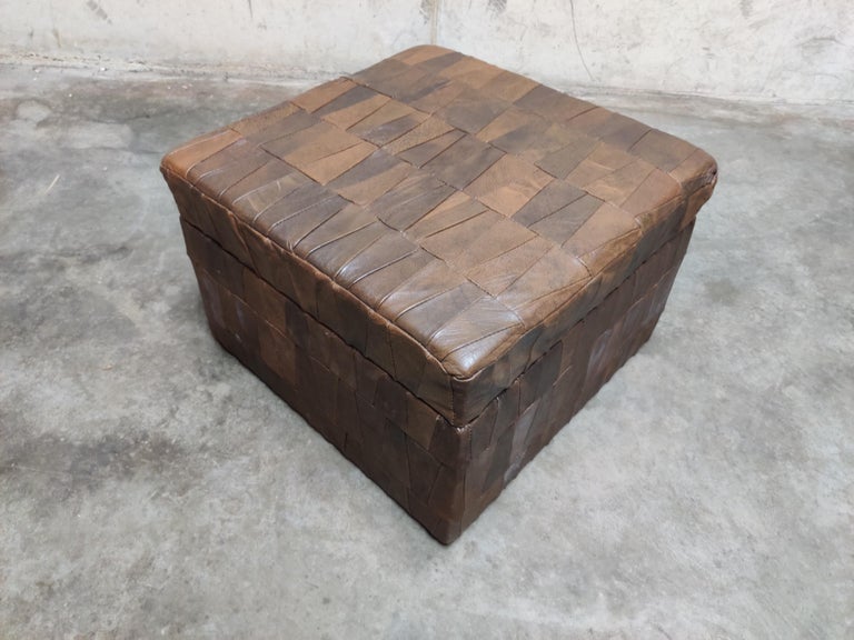Vintage Patchwork Leather Ottoman with Storage, 1970s For Sale at 1stdibs