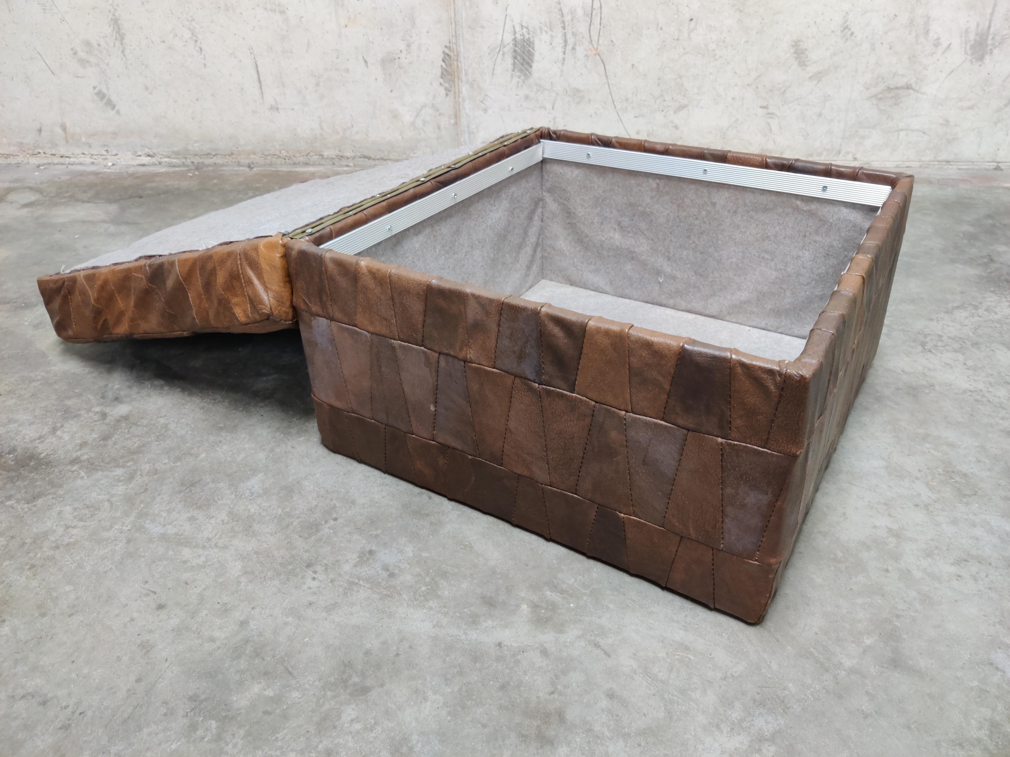 Vintage Patchwork Leather Ottoman with Storage, 1970s at 1stDibs