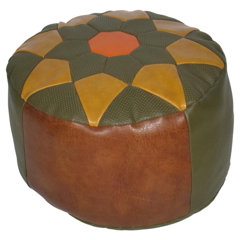 Vintage Patchwork Skai Lederhocker Sitz Puff Ottomane 1960er Jahre For Sale at 1stDibs