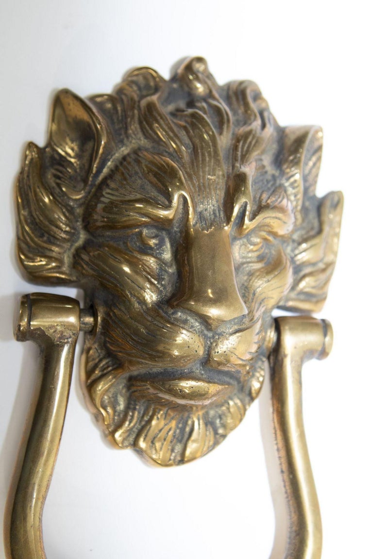 Vintage Patinated Solid Cast Brass Lion's Head Door Knocker For Sale at ...