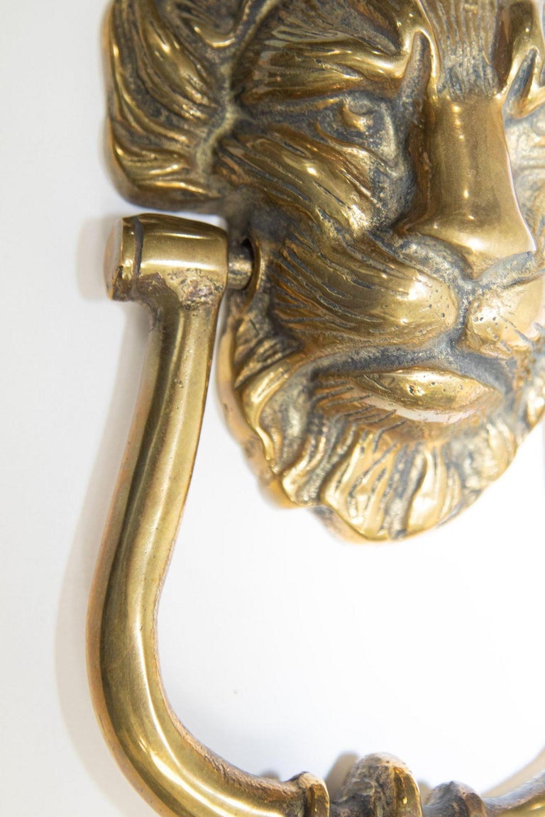 Vintage Patinated Solid Cast Brass Lion's Head Door Knocker For Sale at ...