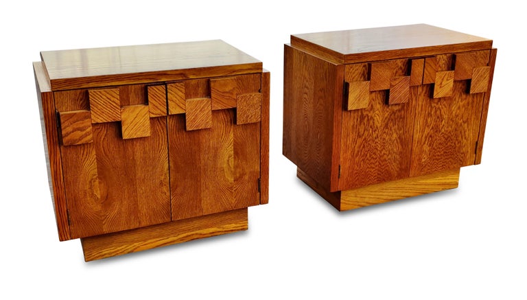 Vintage Paul Evans Style Lane Brutalist, Staccato or Mosaic Pair Oak ...