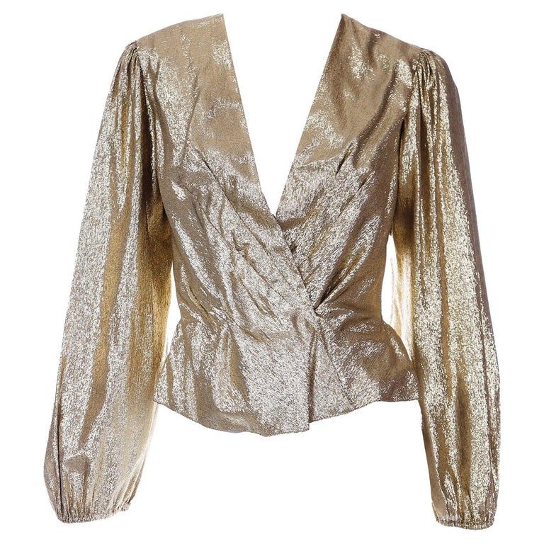 Vintage Pauline Trigere Gold Metallic Faux Wrap Style Evening Blouse ...