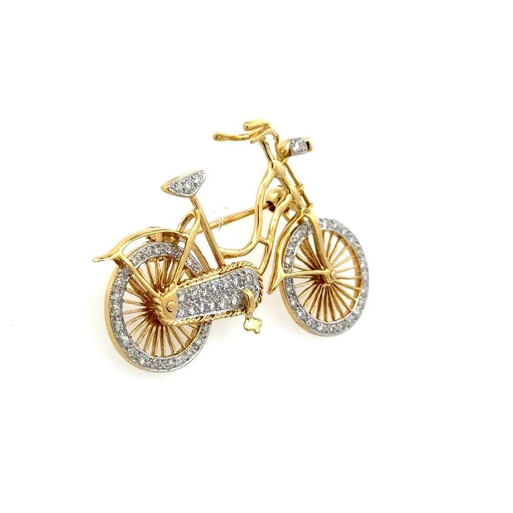 Vintage Pave RBC Diamond Articulating Bicycle Gold Statement Brooch Pin ...