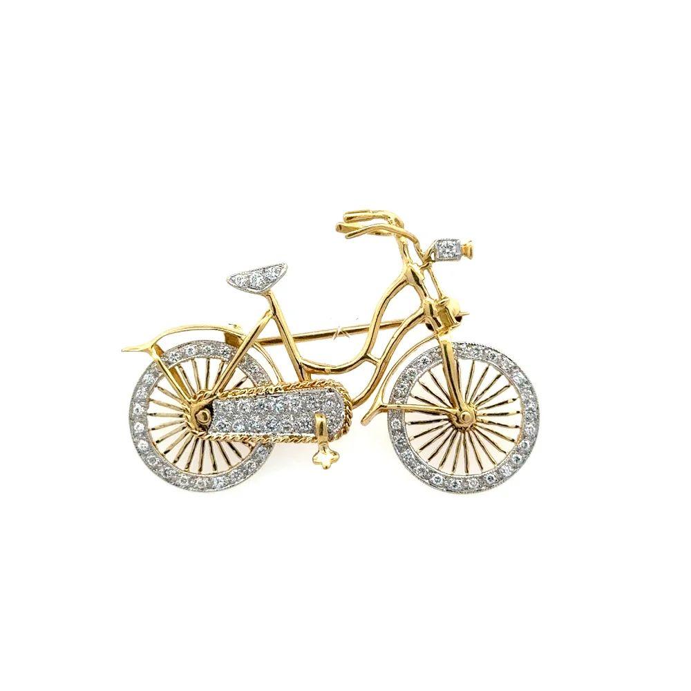 Vintage Pave RBC Diamond Articulating Bicycle Gold Statement Brooch Pin ...