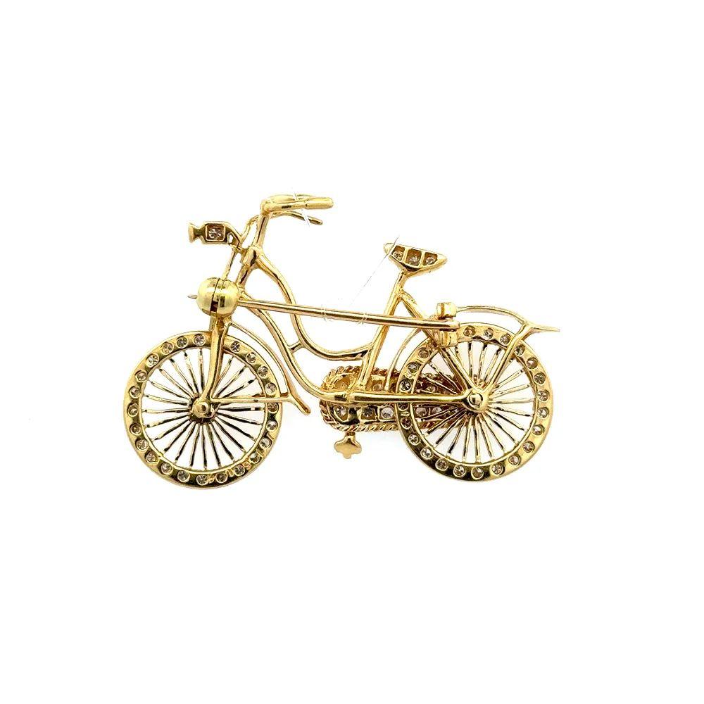 Vintage Pave RBC Diamond Articulating Bicycle Gold Statement Brooch Pin ...