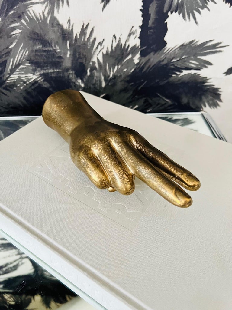 Vintage Peace Sign Hand Sculpture in Patinated Brass, c. 1970's at 1stDibs