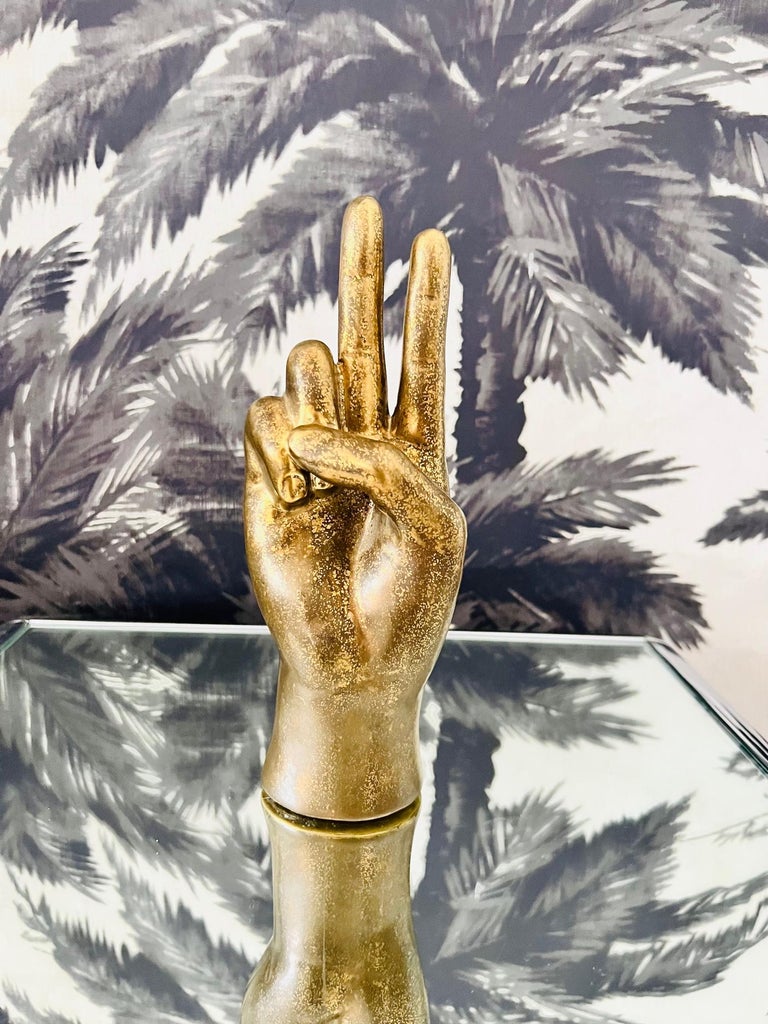 Vintage Peace Sign Hand Sculpture in Patinated Brass, c. 1970's at 1stDibs