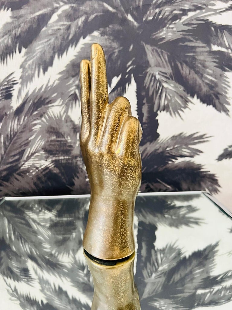 Vintage Peace Sign Hand Sculpture in Patinated Brass, c. 1970's at 1stDibs