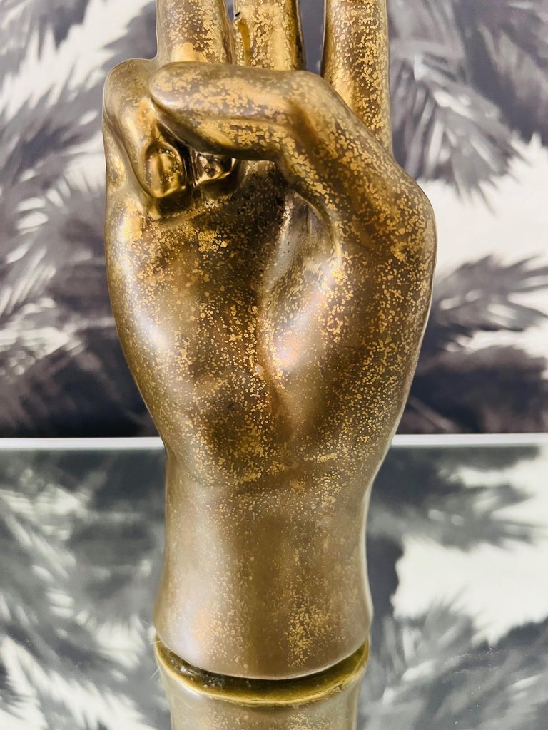 Vintage Peace Sign Hand Sculpture in Patinated Brass, c. 1970's at 1stDibs