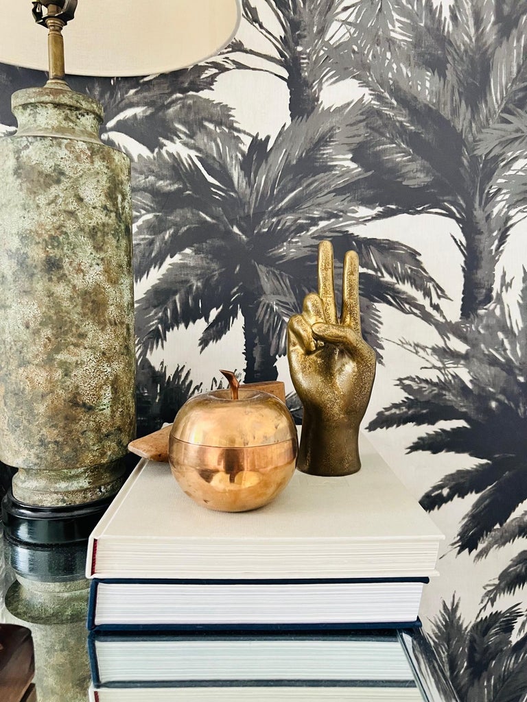 Vintage Peace Sign Hand Sculpture in Patinated Brass, c. 1970's at 1stDibs