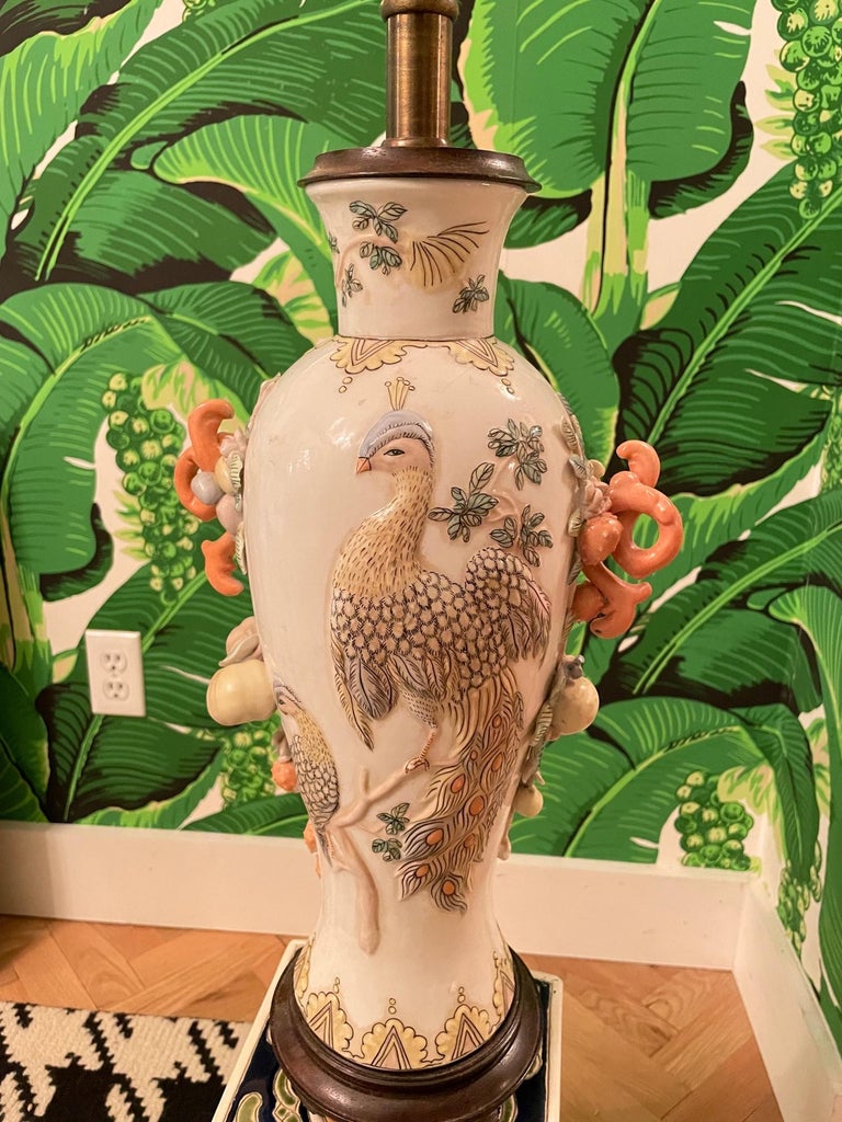 Vintage Peacock Ceramic Table Lamp by Maitland Smith For Sale at 1stDibs