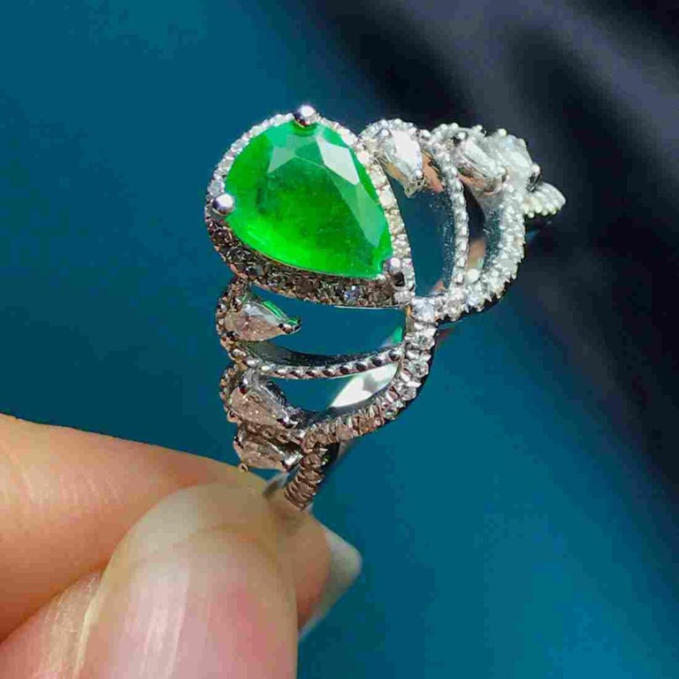 Customizable Vintage Pear Cut Emerald Engagement Ring, Antique Emerald Wedding Ring for her For ...