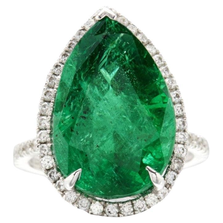 Customizable Vintage Pear Cut Emerald Gold Ring, Halo Natural Emerald ...