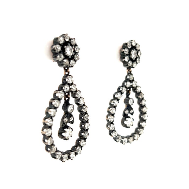 Vintage Pear Shape Design Diamond 925 on Gold Antique Drop Earrings For ...