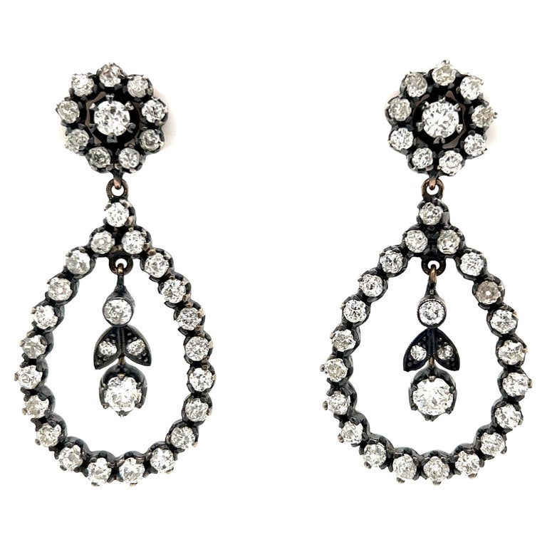 Vintage Pear Shape Design Diamond 925 on Gold Antique Drop Earrings For ...