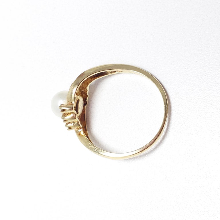 Vintage Pearl and Diamond 10K Gold Ring Band, Size US 7 For Sale at ...