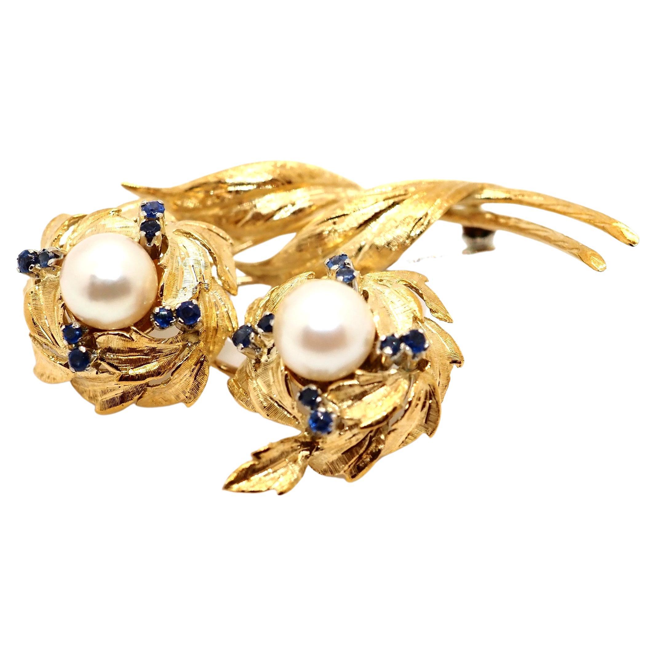 Brooch Yellow Gold Pearl For Sale at 1stDibs