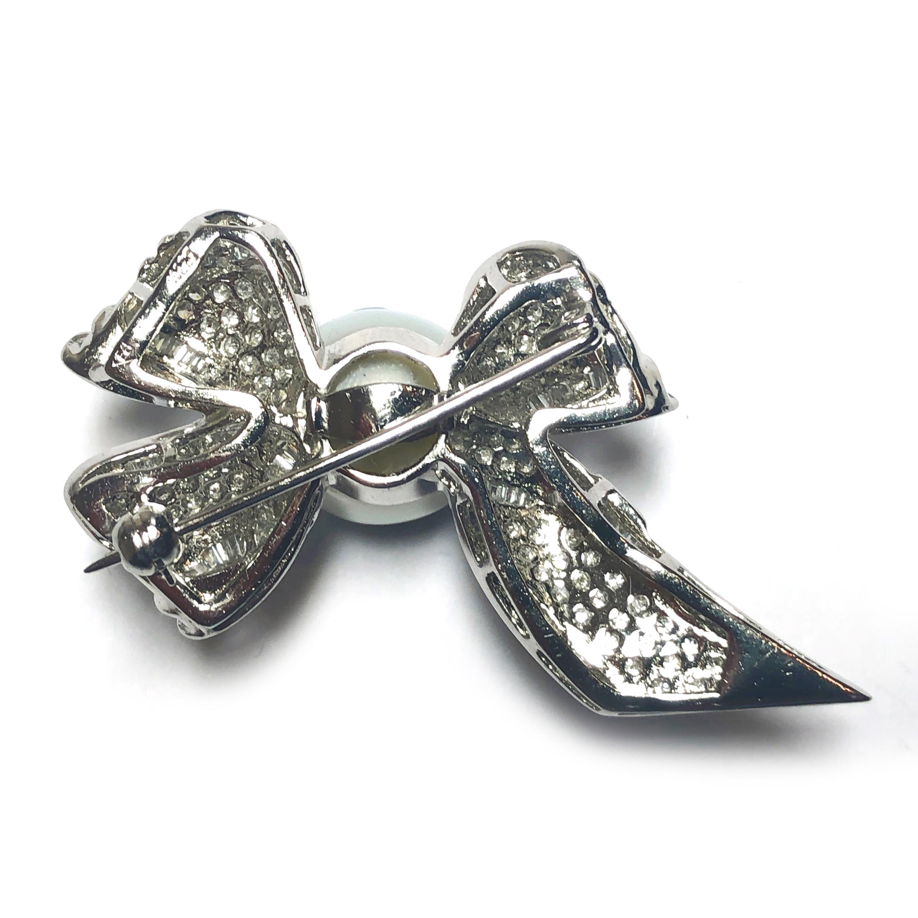 Vintage Pearl, Diamond and Platinum Bow Brooch, Circa 1980 at 1stDibs ...