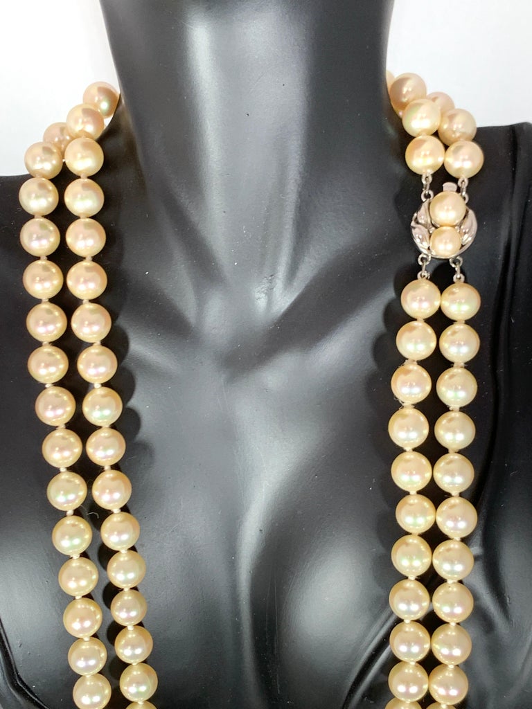 Vintage Pearl Double Strand Necklace with Pearl and Sterling Silver ...
