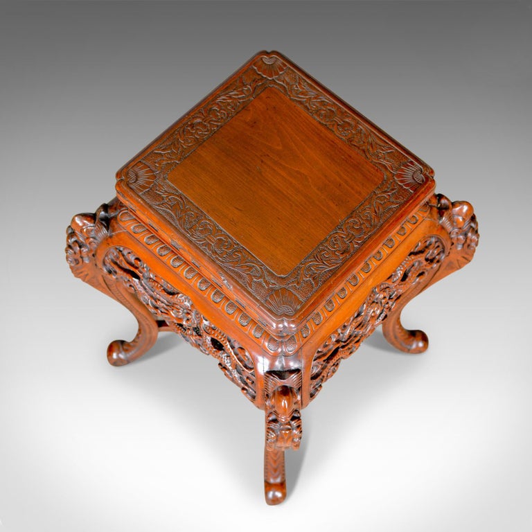 Vintage Pedestal Table Carved Oriental Chinese Elm Side Plant Stand at ...