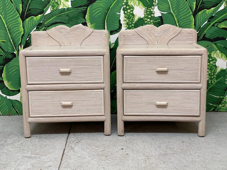 Vintage Pencil Reed Rattan Nightstands, a Pair For Sale at 1stDibs