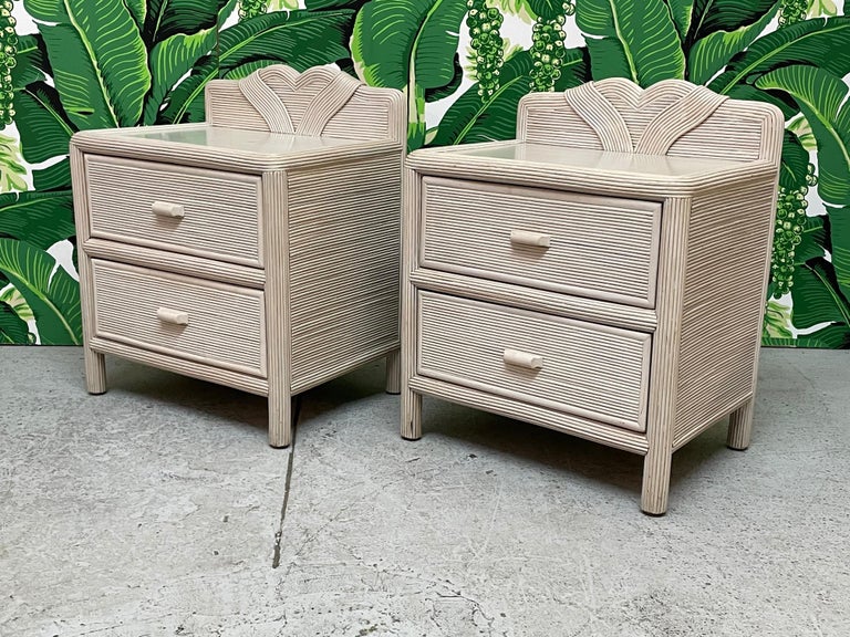 Vintage Pencil Reed Rattan Nightstands, a Pair For Sale at 1stDibs