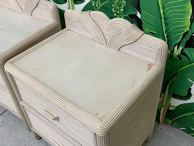 Vintage Pencil Reed Rattan Nightstands, a Pair For Sale at 1stDibs