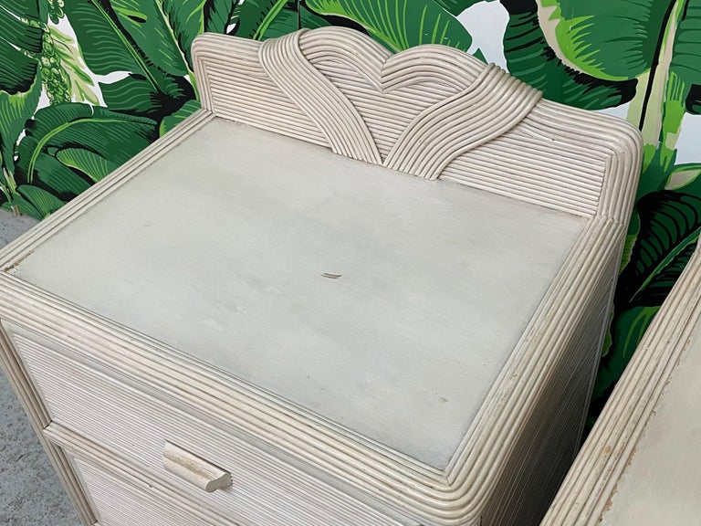 Vintage Pencil Reed Rattan Nightstands, a Pair For Sale at 1stDibs