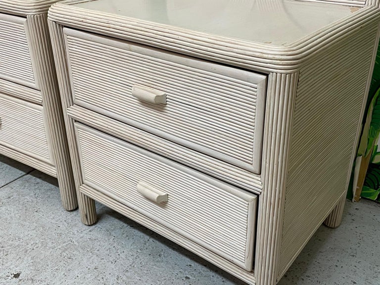Vintage Pencil Reed Rattan Nightstands, a Pair For Sale at 1stDibs