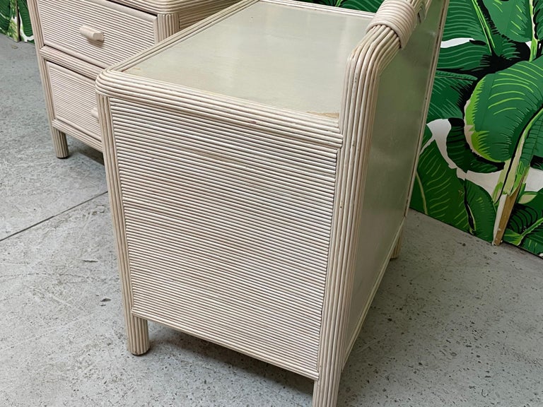 Vintage Pencil Reed Rattan Nightstands, a Pair For Sale at 1stDibs