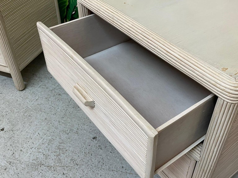 Vintage Pencil Reed Rattan Nightstands, a Pair For Sale at 1stDibs