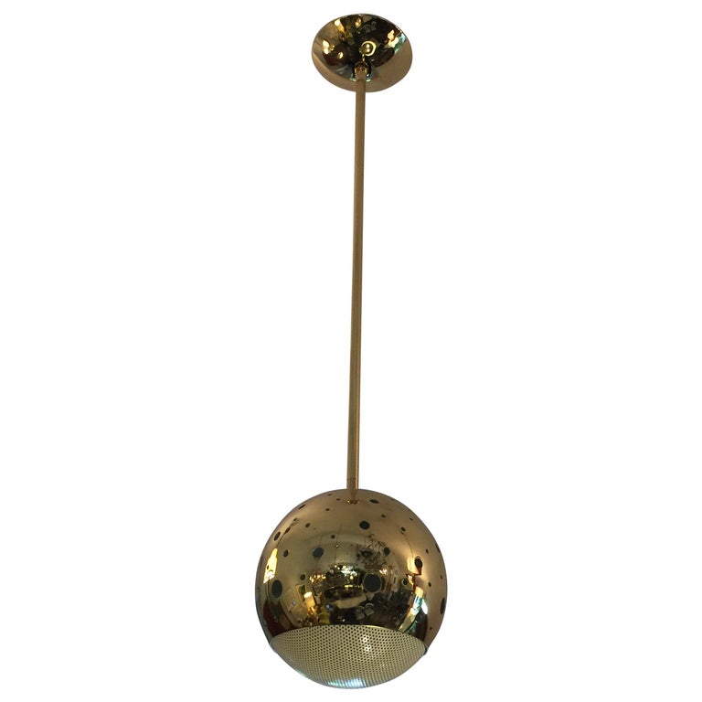 Vintage Perforated Brass Globe Pendant For Sale at 1stDibs