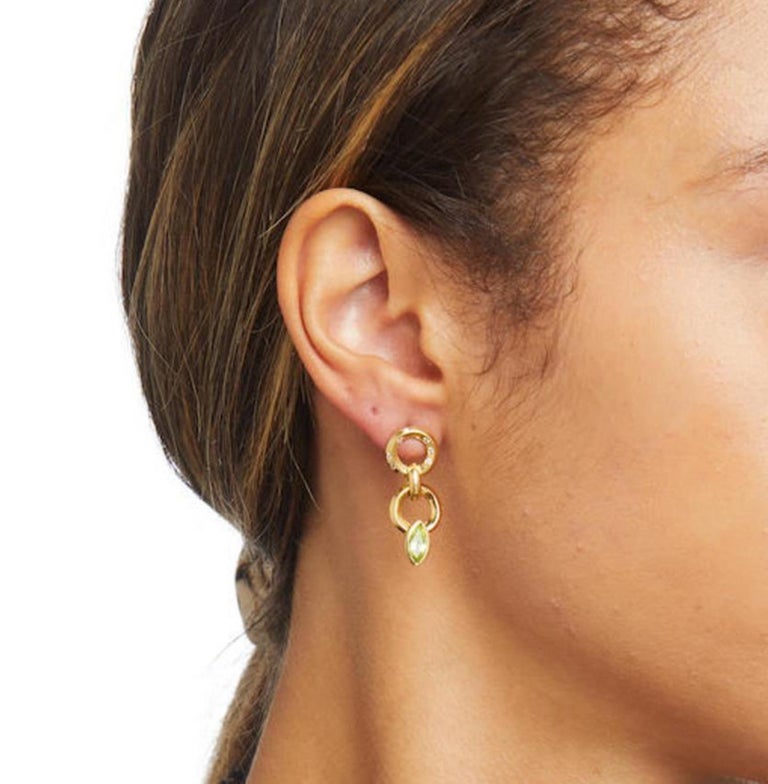 Vintage Peridot Diamonds Loop Design 18K Gold Dangle Earrings For Sale ...