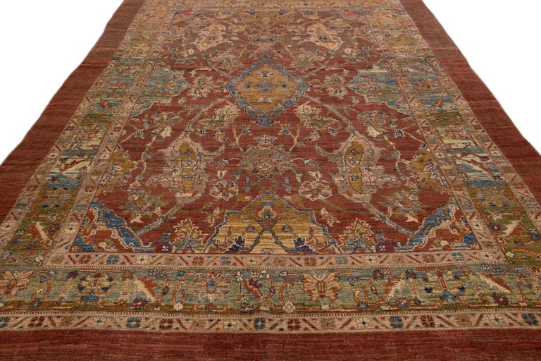 Vintage Persian Bakshaish Handmade Orange-Rust Wool Rug with Tribal ...