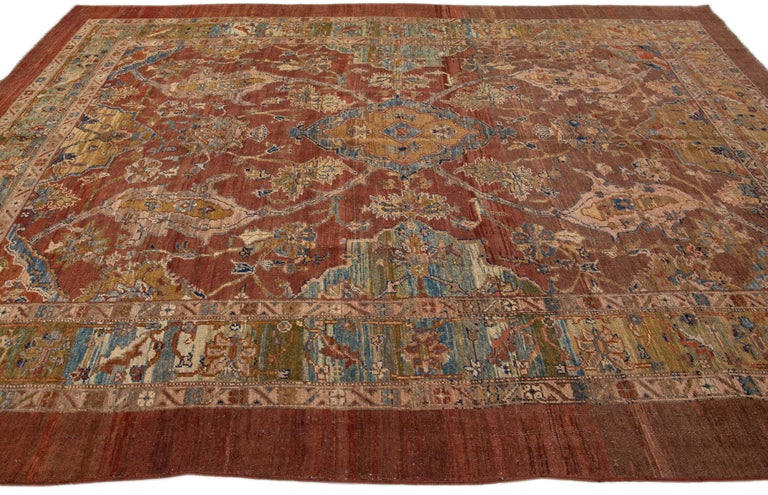 Vintage Persian Bakshaish Handmade Orange-Rust Wool Rug with Tribal ...