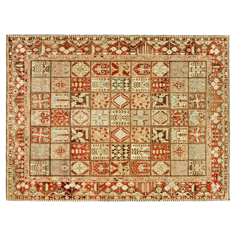 Vintage Persian Baktiari Oriental Rug, in Square size, w/ Garden Design ...