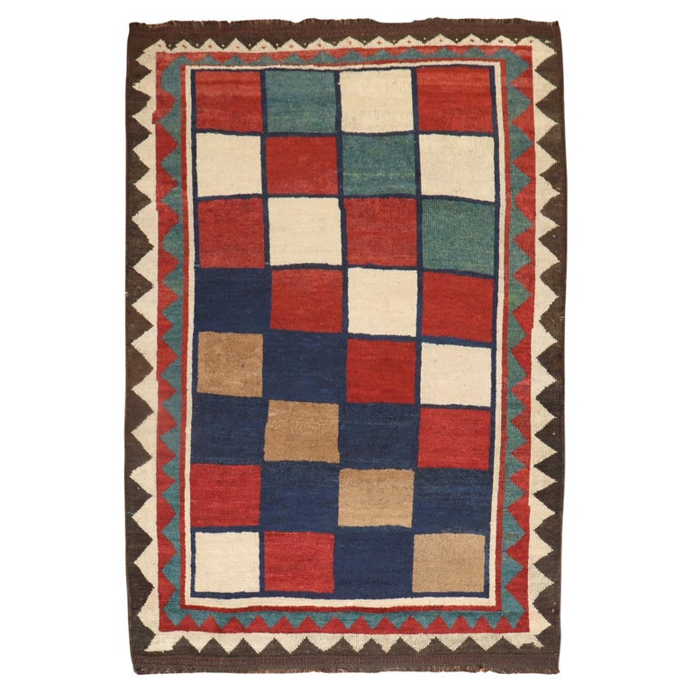Vintage Persian Box Pattern Gabbeh Rug For Sale at 1stDibs