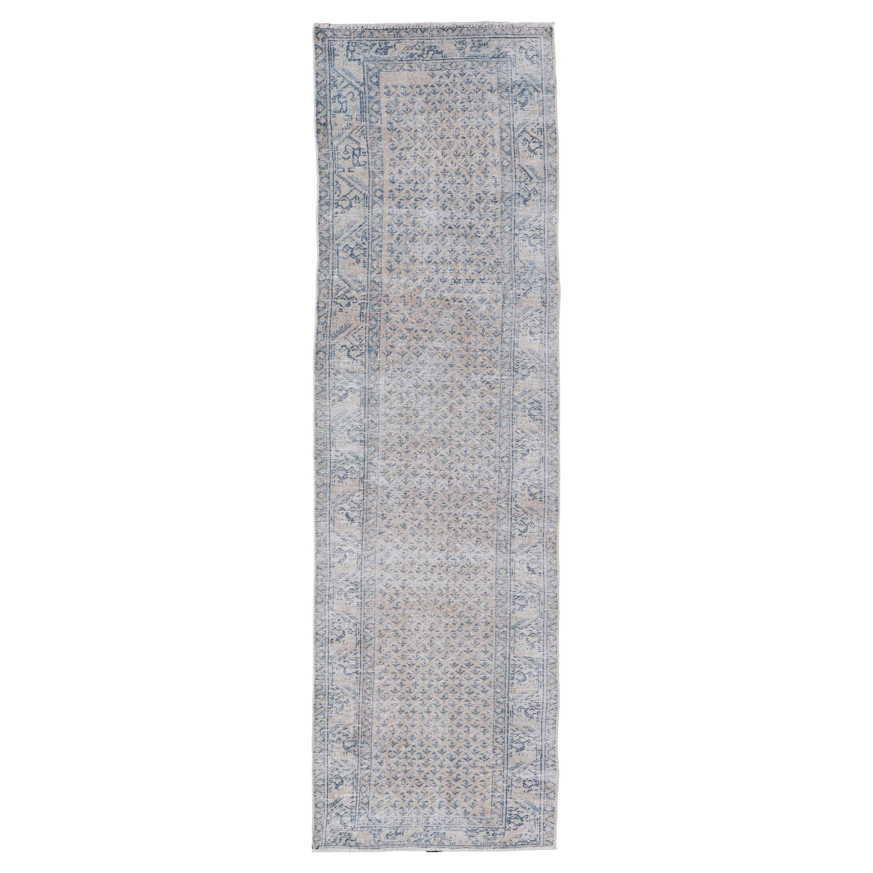 Antique Persian Gallery Runner with Floral Design in D. Blue and Jewel ...