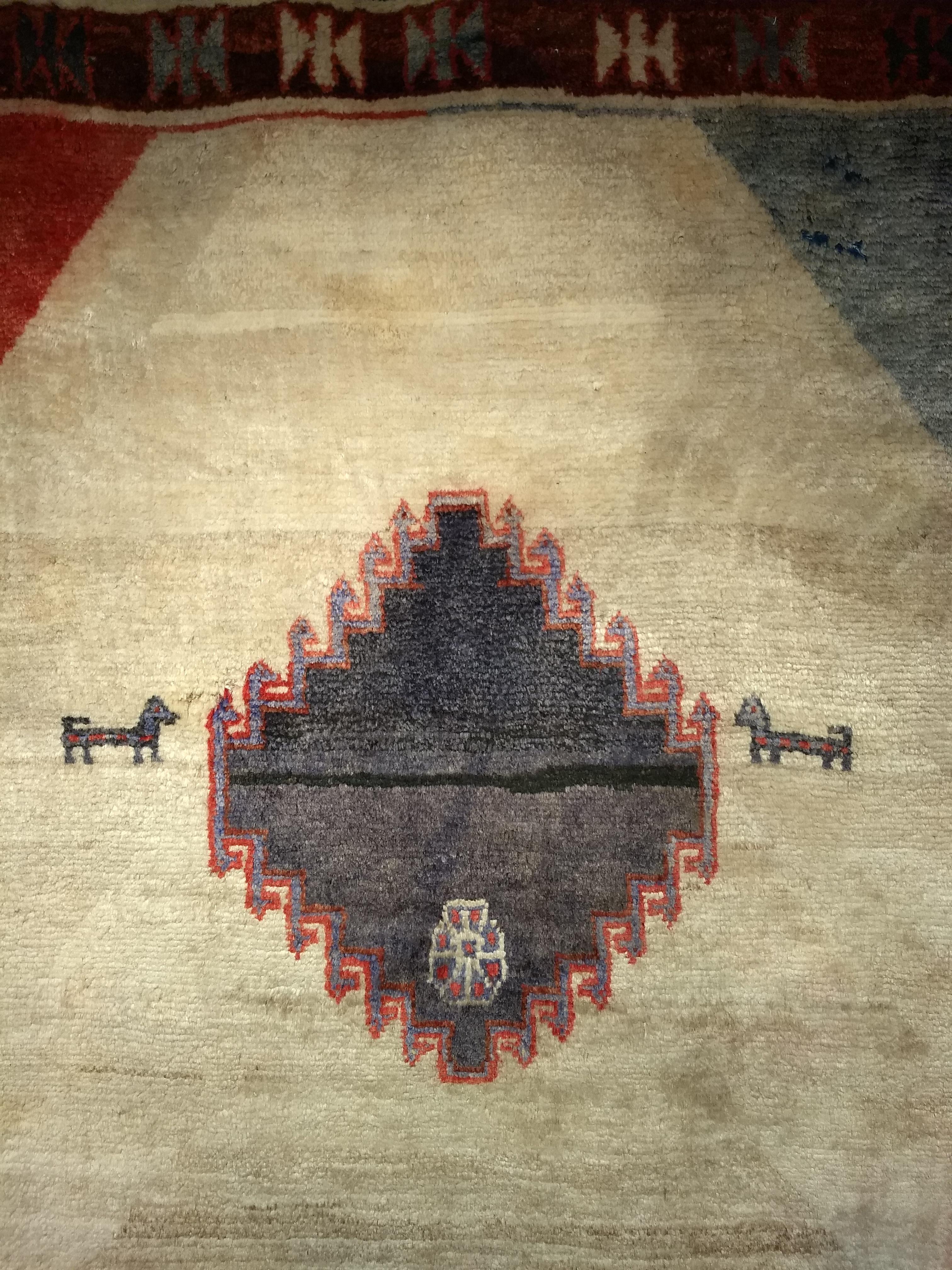 Vintage Persian Gabbeh in Geometric Pattern Ivory, Red, Blue For Sale ...