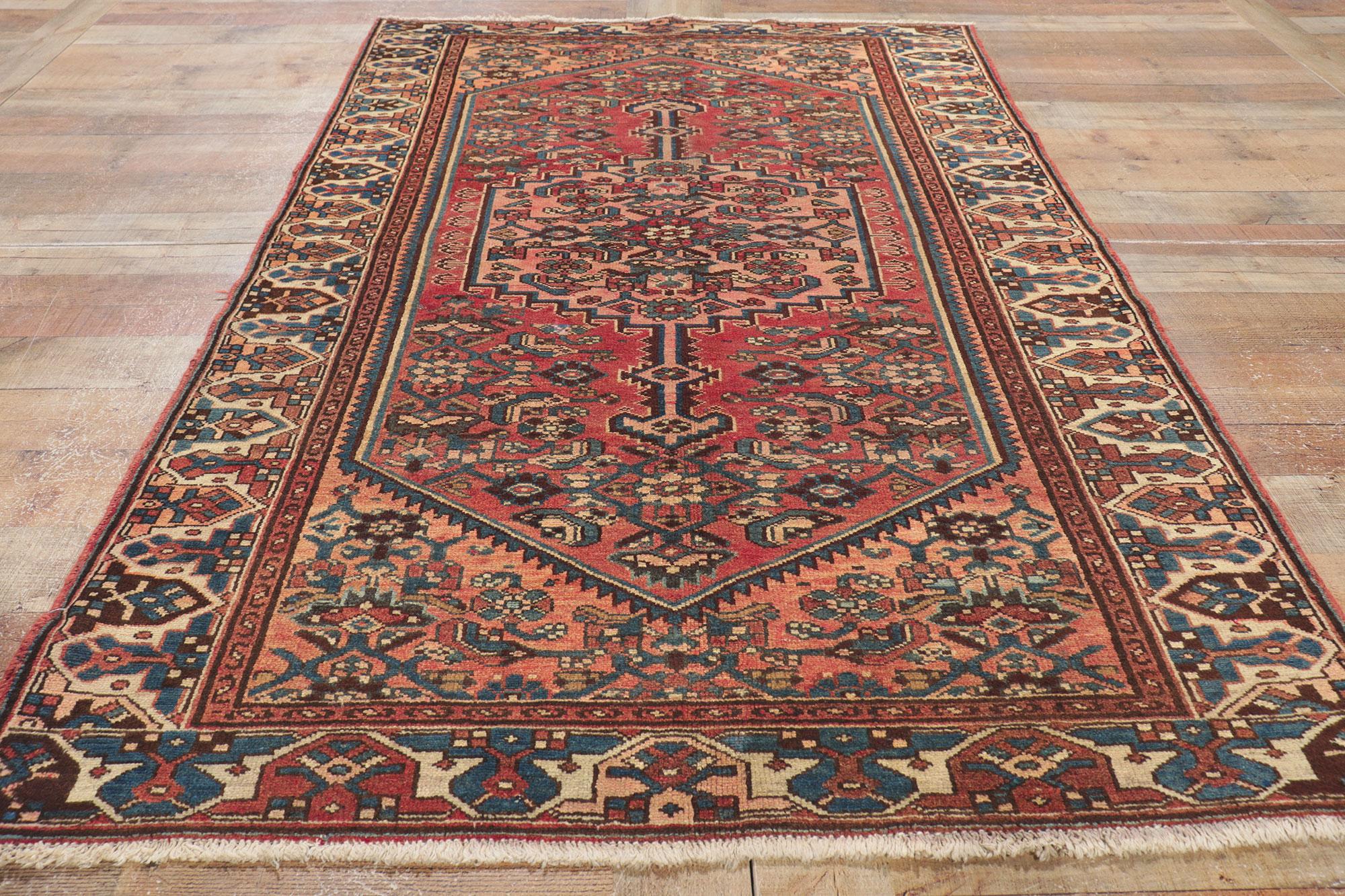 Vintage Persian Hamadan Rug with Rustic Luxe Style For Sale at 1stDibs