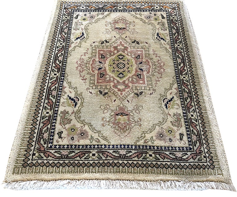 Vintage Persian Hand Knotted Cream Tabatabai Rug, circa 1970s at 1stDibs
