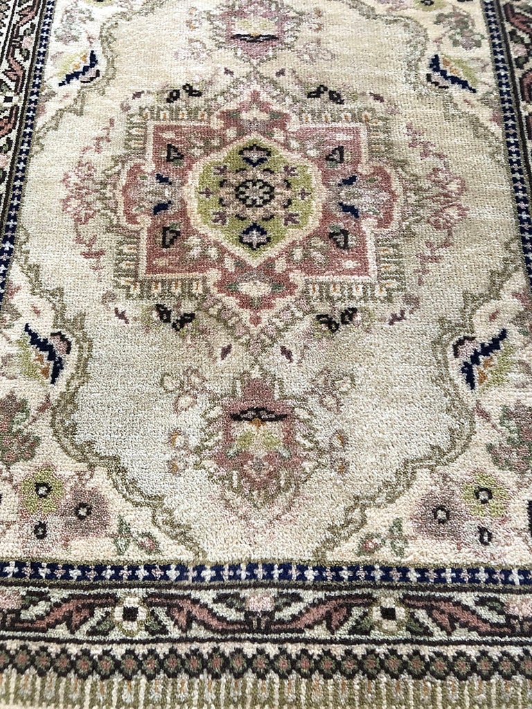 Vintage Persian Hand Knotted Cream Tabatabai Rug, circa 1970s at 1stDibs