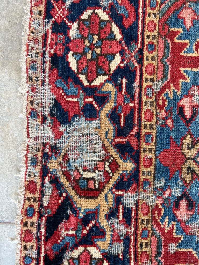 Vintage Persian Heriz Rug, Center Medallion, Distress, Pink and Blue ...