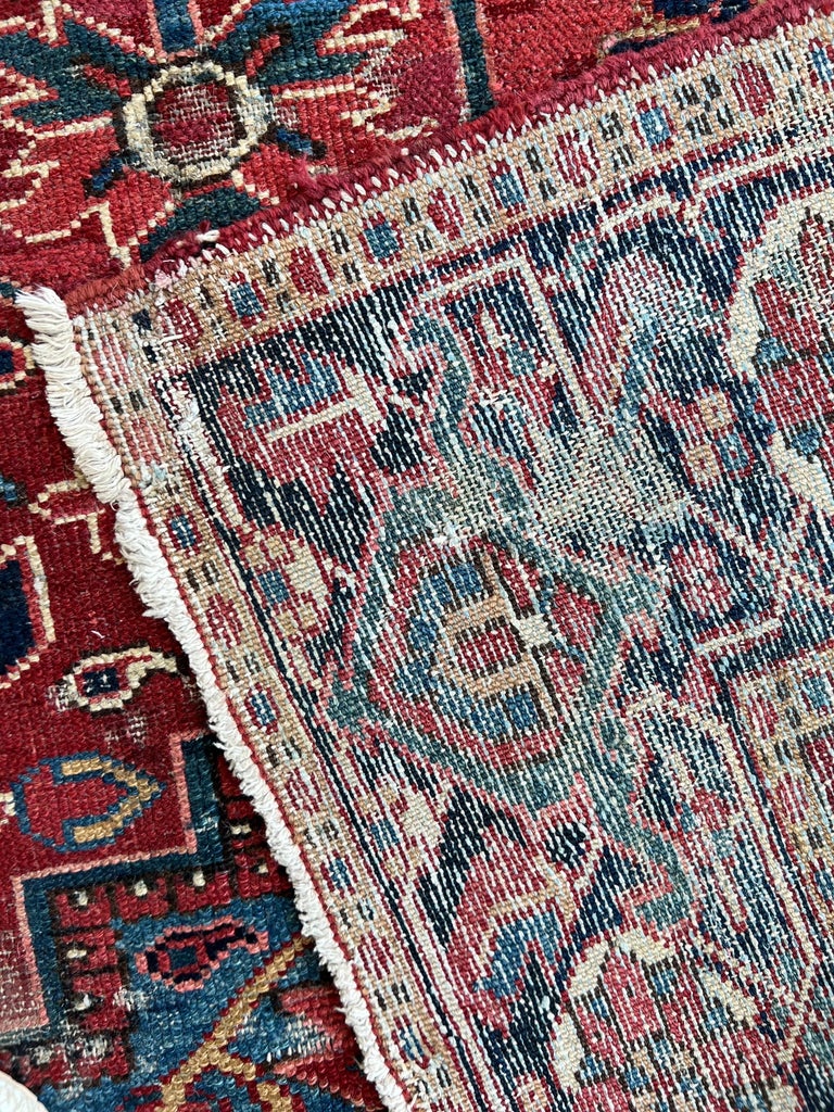 Vintage Persian Heriz Rug, Center Medallion, Distress, Pink and Blue ...