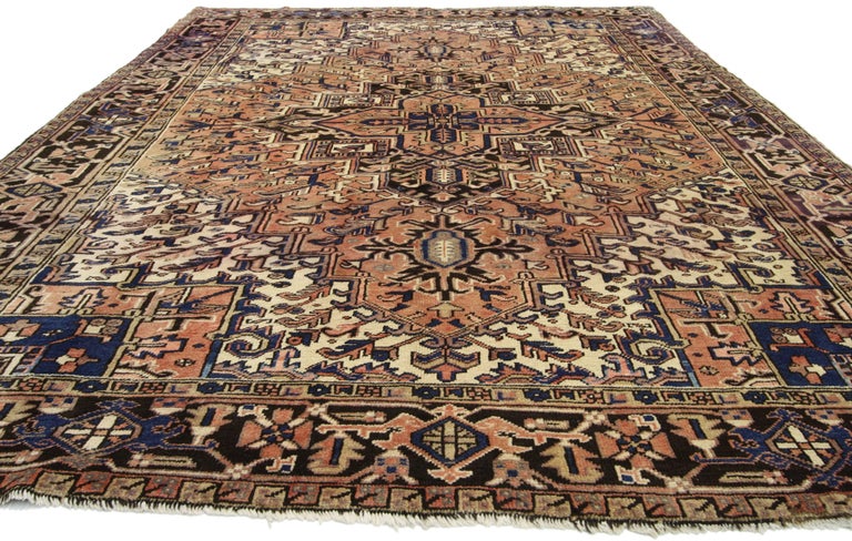 Vintage Persian Heriz Rug with Mid-Century Modern Style For Sale at 1stdibs