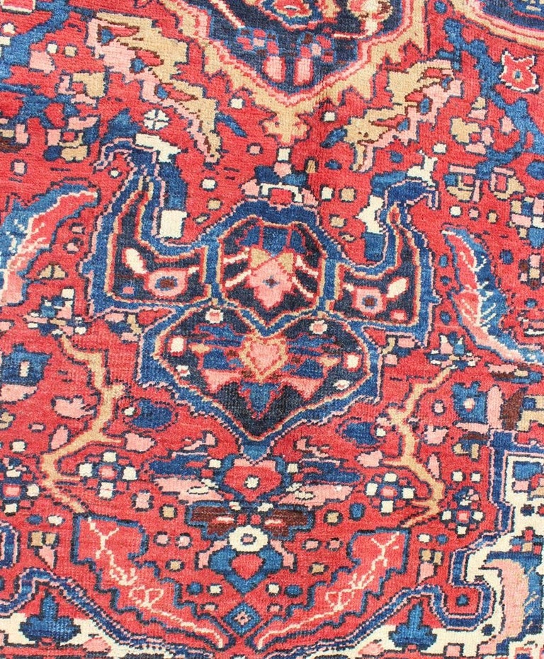 Semi Antique Persian Heriz Rug with Stylized Medallion Design in Red ...