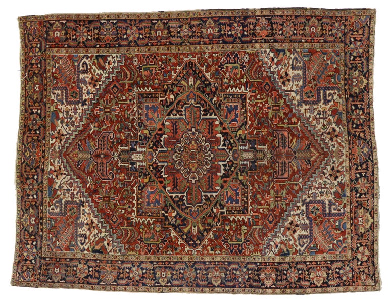 Vintage Persian Heriz Rug with Modern Parisian and Downton Abbey Style ...