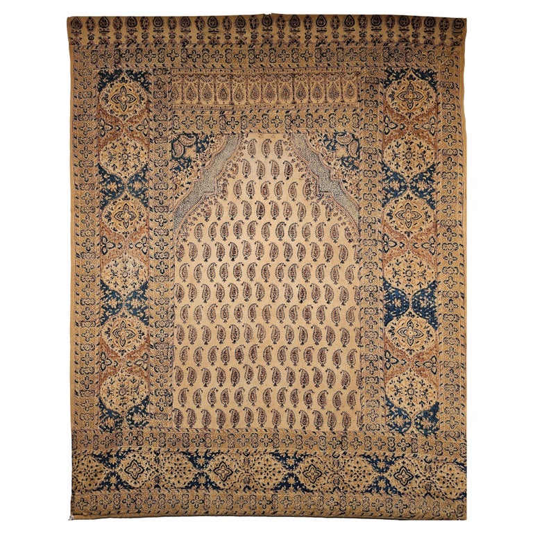 Vintage Persian Hand-Crafted Kalamkar Block Print Textile with a ...