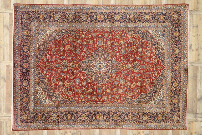 Vintage Persian Kashan Area Rug with Neoclassical Style For Sale at 1stDibs
